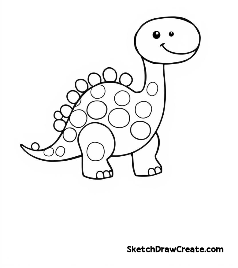 15 Easy Cute Dinosaur Drawing Ideas to Try - Sketch Draw Create ...