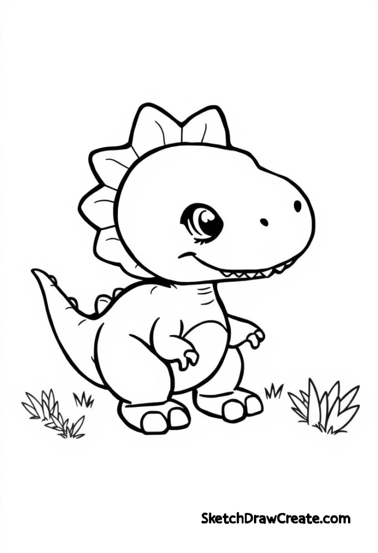 15 Easy Cute Dinosaur Drawing Ideas to Try - Sketch Draw Create ...